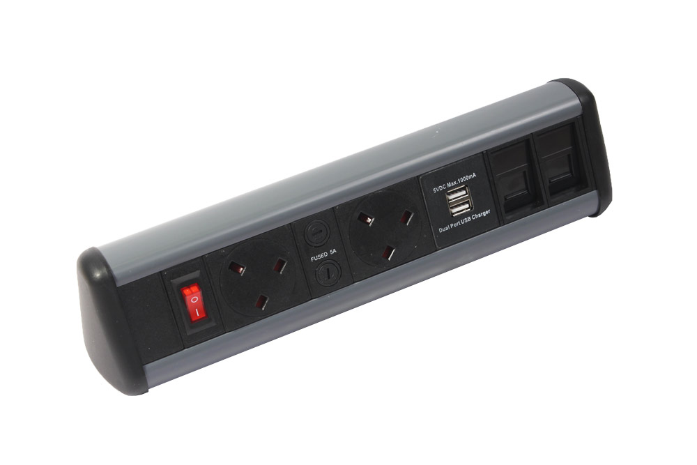 P-Pack Desktop Sockets (2 Power Sockets, 2 USB, 2 Network Sockets with ...